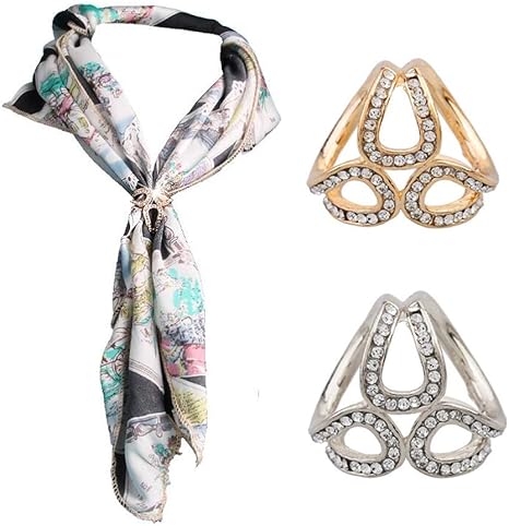 Amazon.com: 2PCS Three-Rings Rhinestone Silk Scarf Ring Scarves Buckle ...