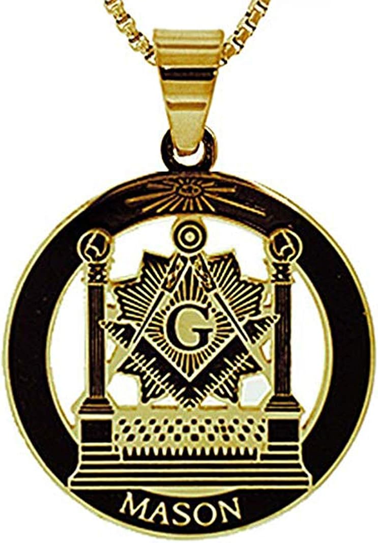 Masonic Pillars Pendant - Gold Color Stainless Steel Masonic Freemason ...