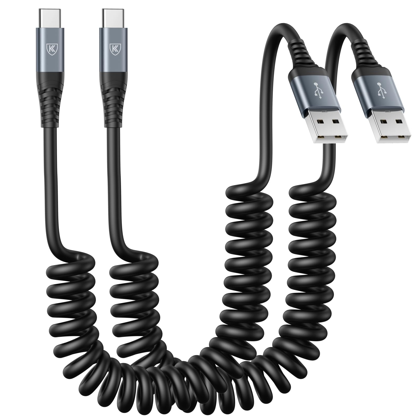 USB Type C Charger Cable Fast Charging, [2-Pack, 3ft] Coiled USB A to ...