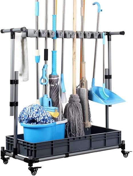 Amazon.com: Broom and mop holder put wet mops Movable Floor-Mounted mop ...
