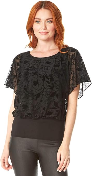 Roman Originals Women Floral Flock Print Blouson Top - Ladies Smart ...