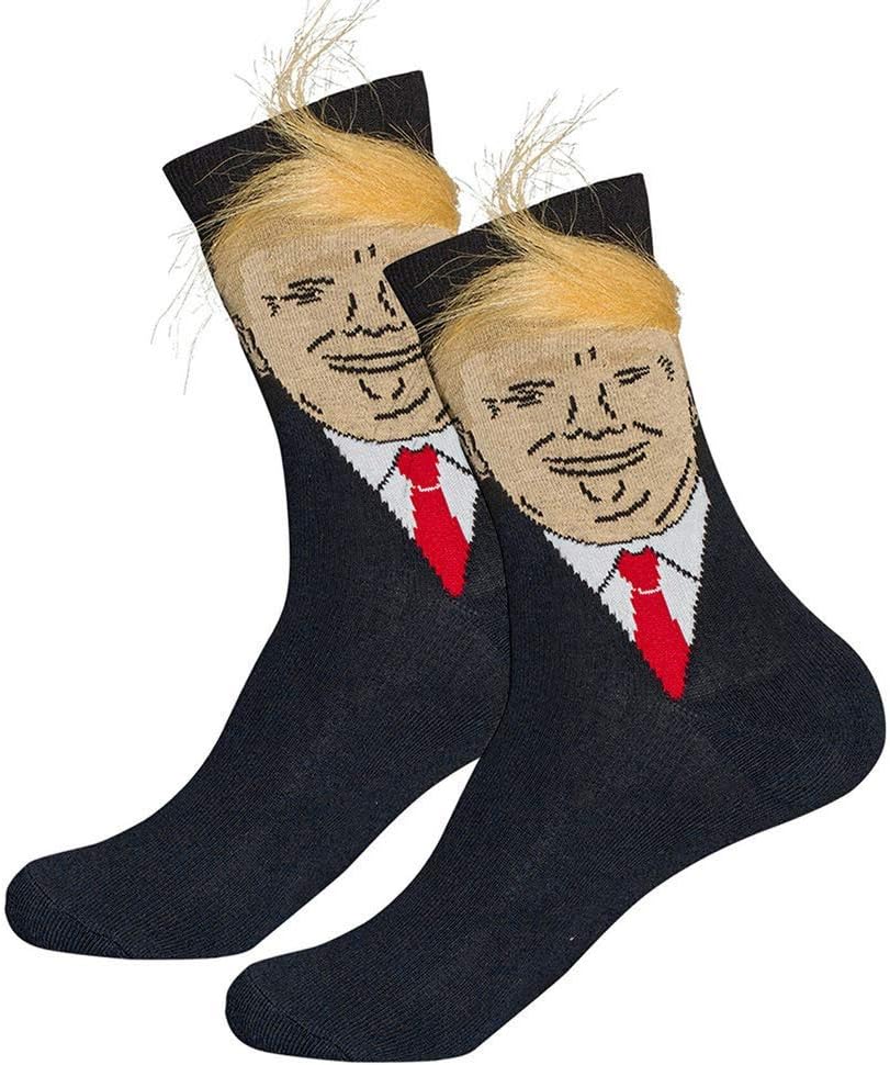 Fishyu President Donald Trump Socks with 3D Fake Hair Crew Socks Black ...