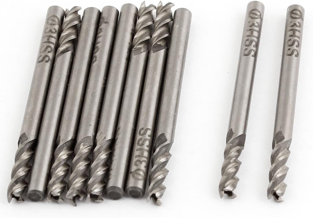 10 Pcs Helical Groove 4 Flute 3mm Cutting Dia HSS Cutter End Mill ...