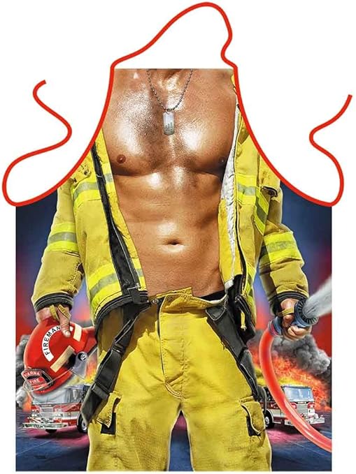 DIVA TRADE Funny Novelty Kitchen Apron Cooking BBQ Party Fireman with ...
