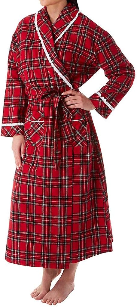 Lanz of Salzburg Women's Flannel Long Robe 5916839 L/XL Red Plaid at ...