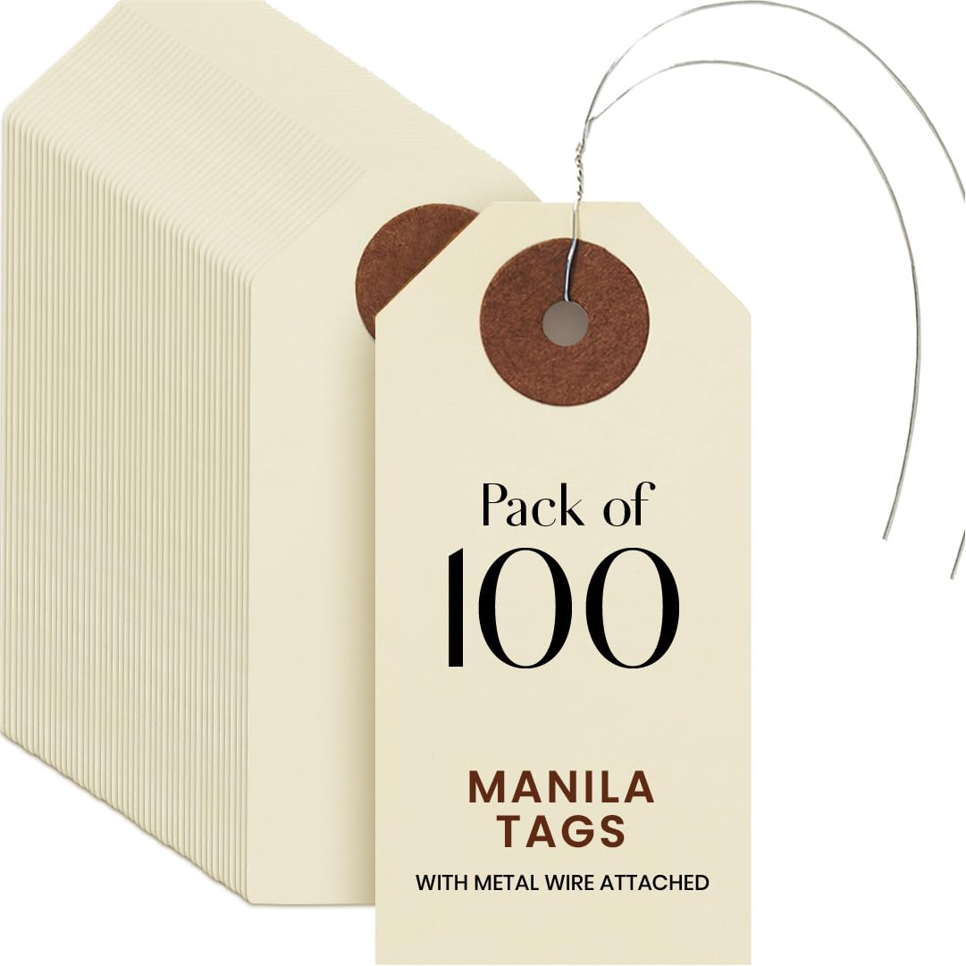 Blank Manila Shipping Tags with Pre-Attached Wire Hangers, Set of 100 ...