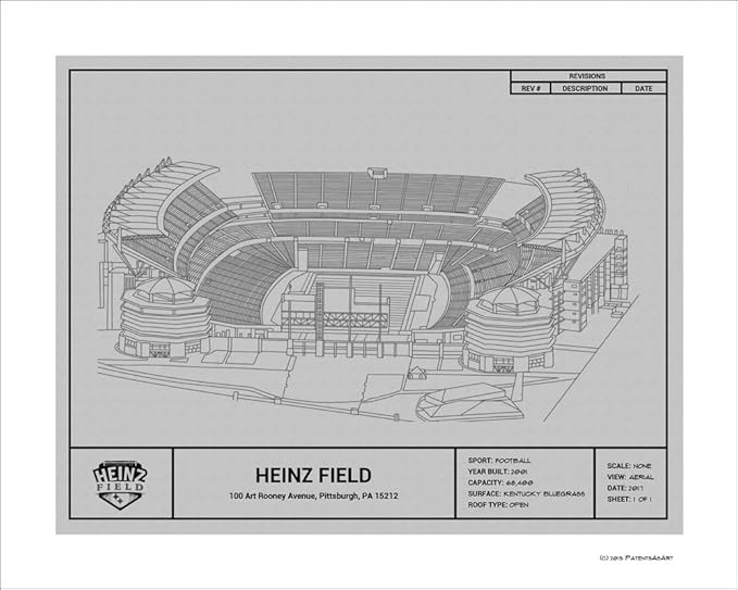 Amazon.com: Pittsburgh Steelers Heinz Field Blueprint Art Gift: Posters ...