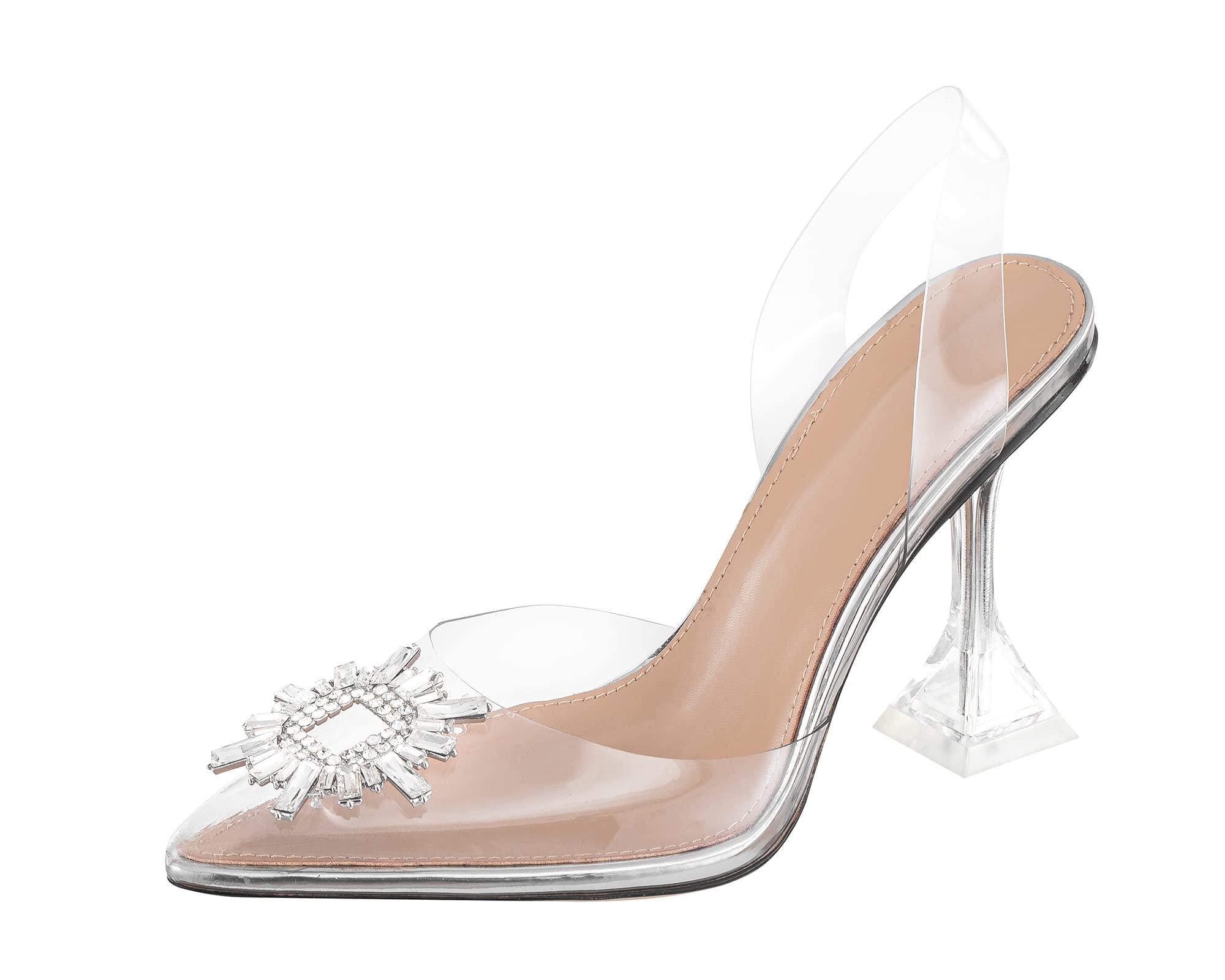 Ojiaoer Clear Heels For Women,Crystal Rhinestones Slingback Wedding ...