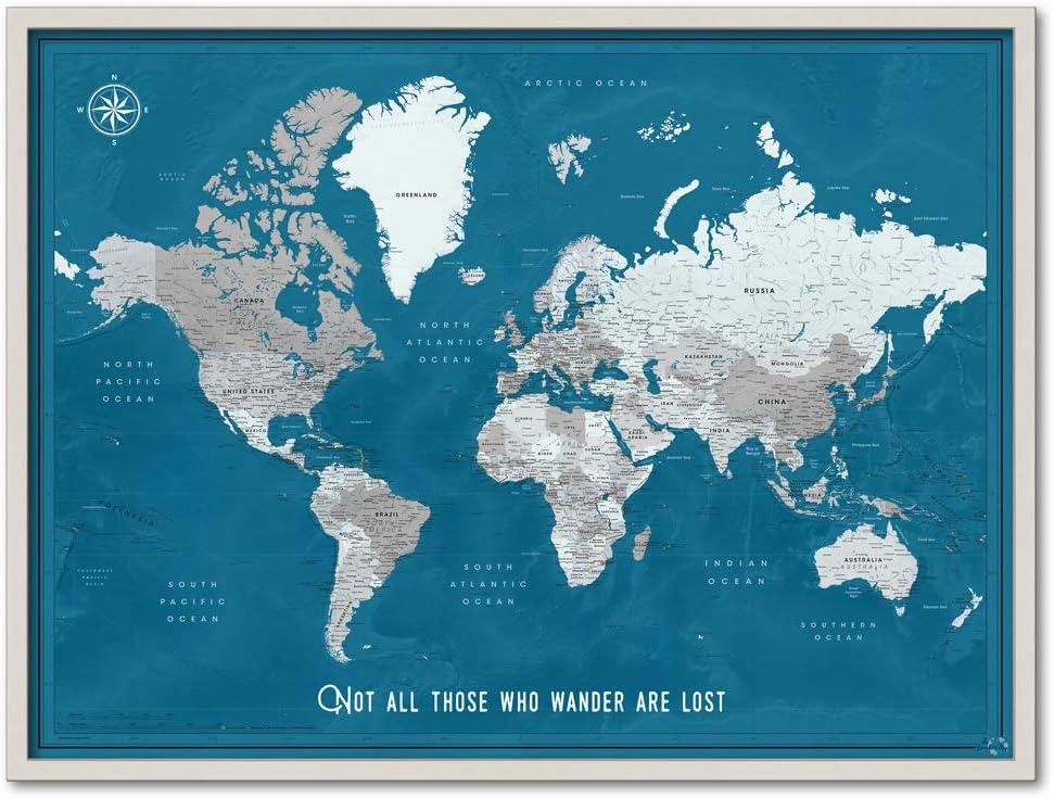 Push Pin Wall Map Framed | Personalized World Map with Pins | Large ...