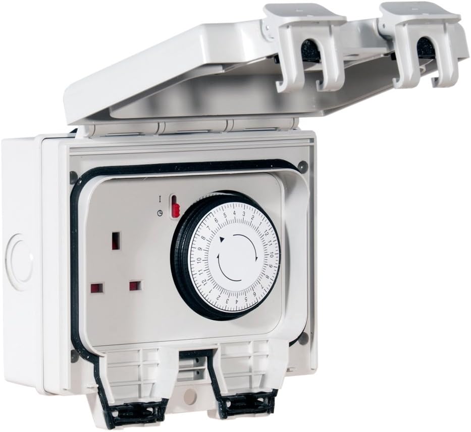 13A 1 Gang Robust IP66 Outdoor Weatherproof 24hr Timer Socket w/ Cover ...