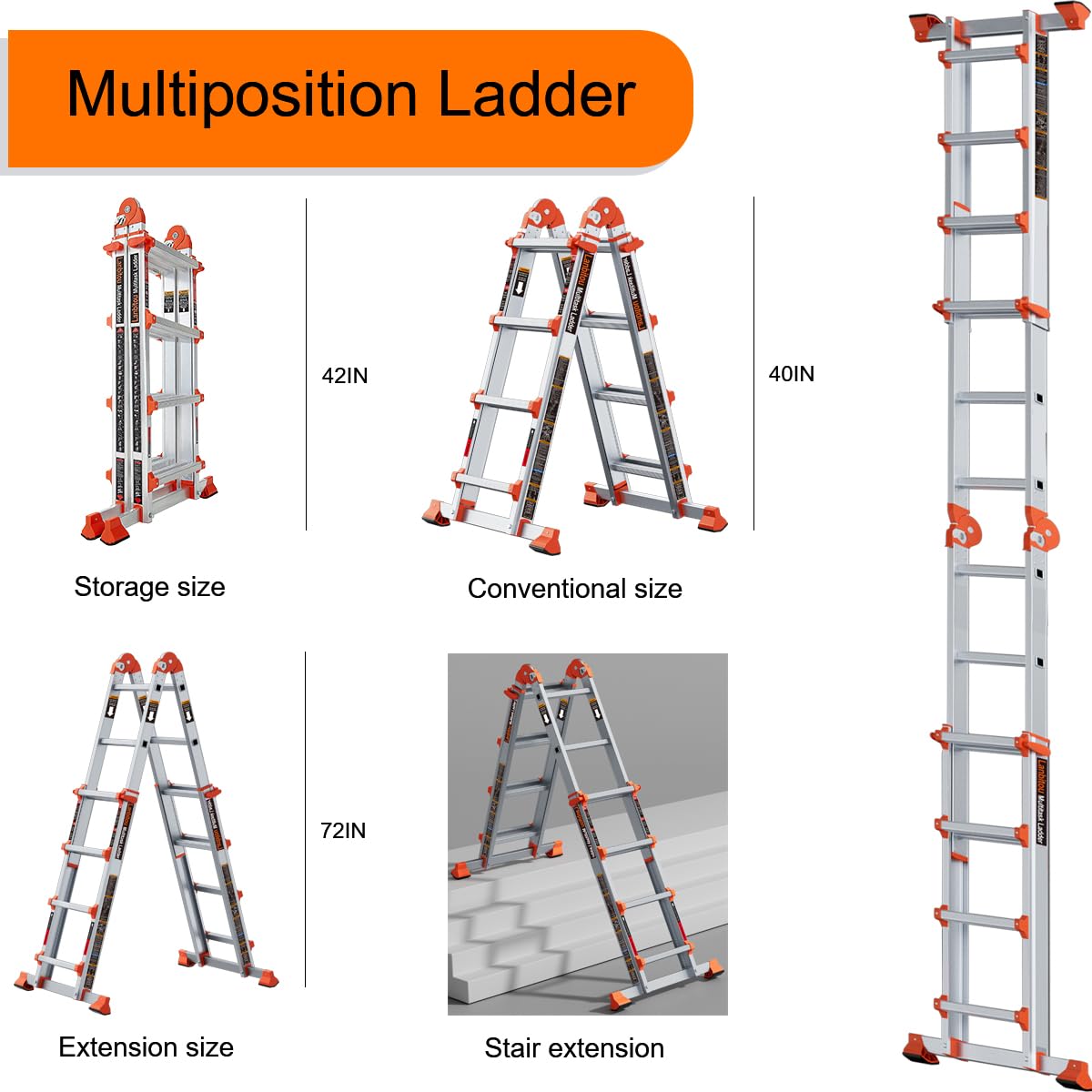 Mua Ladder, A Frame 4 Step Ladder Extension, 14 FT Anti-Slip Multi ...