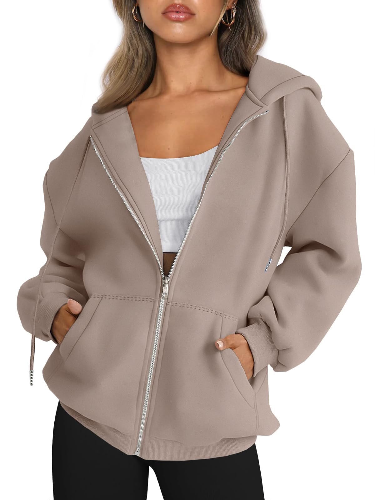 Trendy Queen Womens Zip Up Hoodies Oversized Sweatshirts Fall Fashion Outfits Casual Jackets ...