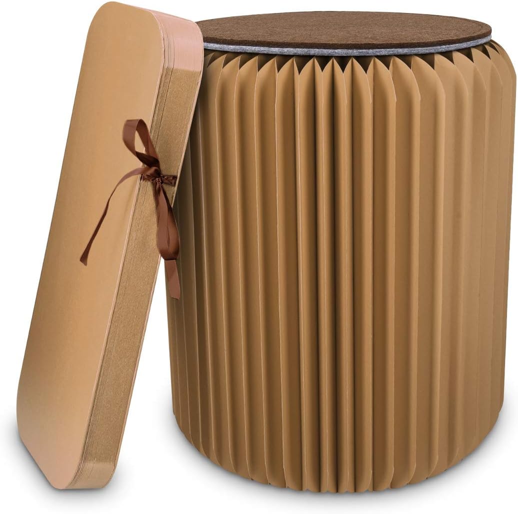Navaris Folding Kraft Paper Stool – Foldable Chair Ottoman with Bearing ...
