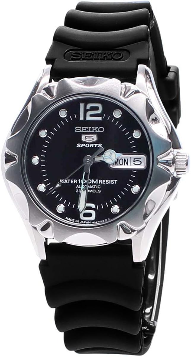 Seiko 5 Sports Stainless Steel Case Rubber Strap Black Tone Dial Day ...