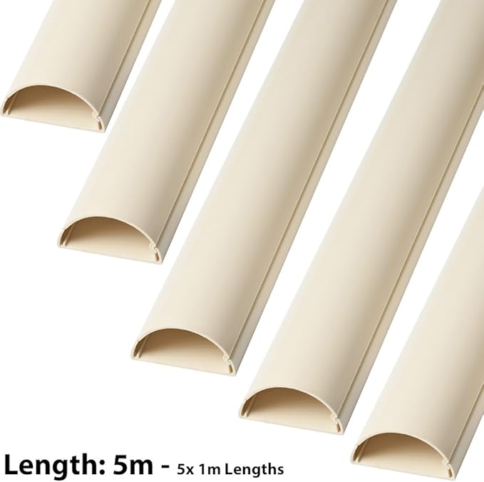 5m (5x 100cm) - 16mm x 8mm Magnolia Trunking | HALF ROUND Cable Conduit ...