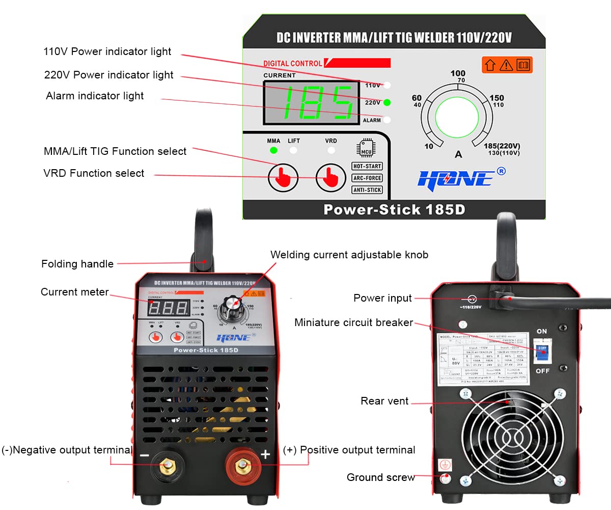 Mua HONE ARC Welder, Actual 185Amp 110V/220V Stick Welder with Lift Tig ...