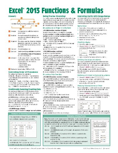 Microsoft Excel 2013 Functions Formulas Quick Reference Card 4 page 
