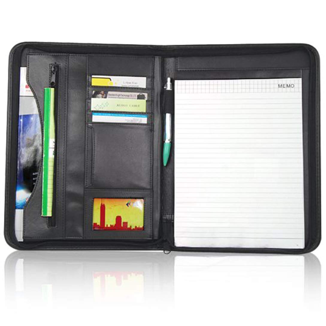 TRIXES Black A4 Executive Conference Folder Leather Look Zipped: Amazon ...