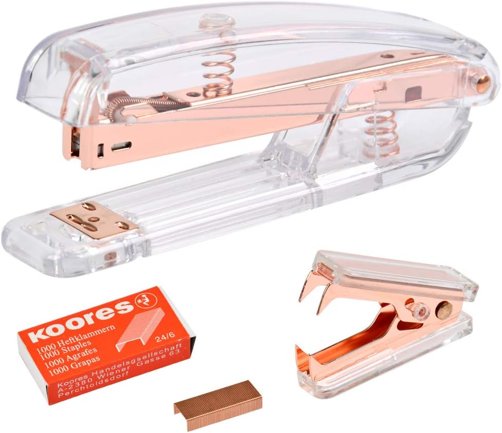 YOTINO Small Rose Gold Stapler Set, Transparent Spring Powered Desktop ...