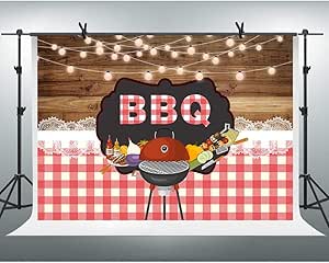 Amazon.com : BBQ Backdrop FHZON 7x5ft Brown Wooden Board String Lights ...