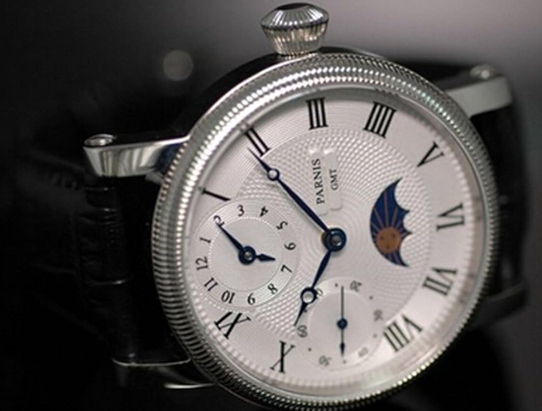 Parnis Men s Hand Wind Mechanical Watch Moon Phase Seagull Movement ...