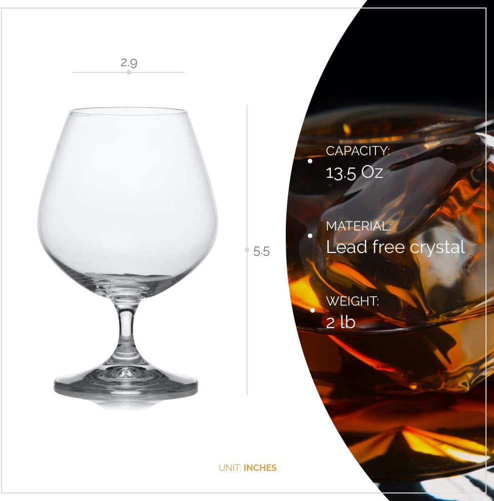 Large Brandy Glasses Set of 6, Elegant & Durable Cordial Cognac ...
