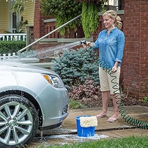 Melnor Garden Coil Hose with All Brass Connectors and Storage Rack ...