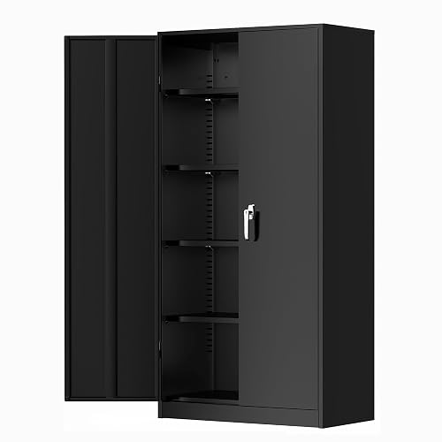 Greenvelly Metal Storage Cabinets 72” Black Garage Steel Storage ...