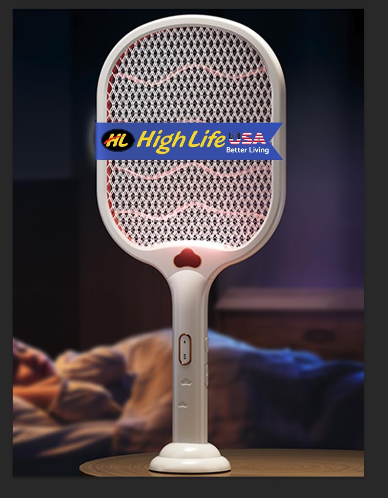 High Life USA Bug Zapper Racket Electric Fly Swatter with UV Light, USB ...