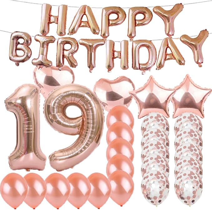 Sweet 19th Birthday Decorations Party Supplies,Rose Gold Number 19 ...