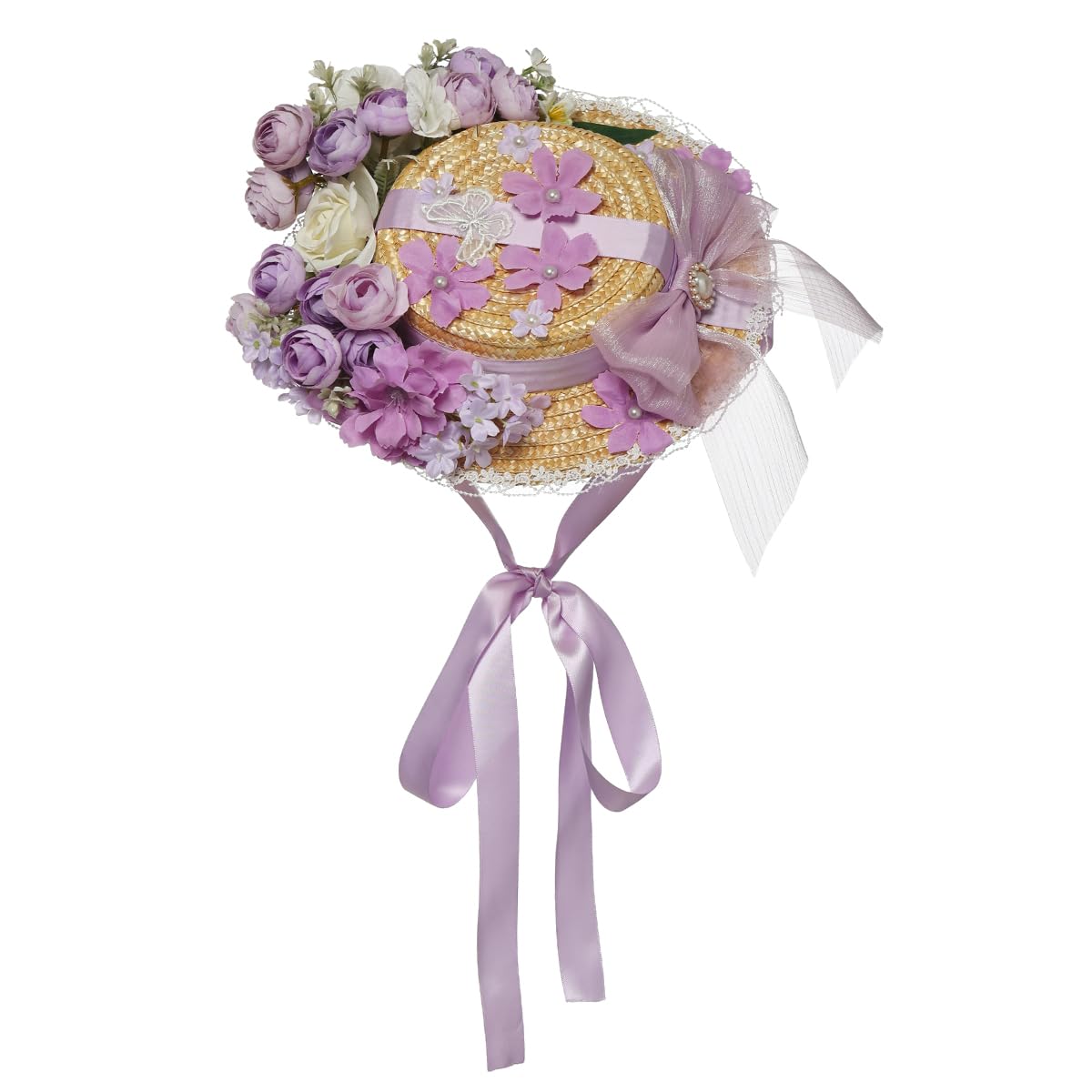 Girls Women Tea Party Sun Hat Lace Ribbons Straw Hats Small Hat for ...