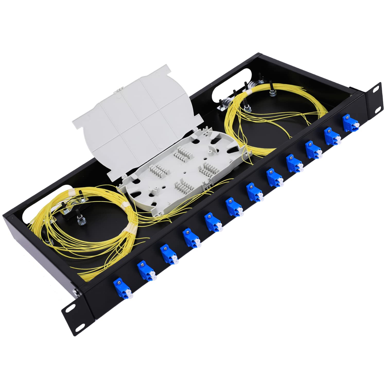 GESD 12 Duplex 24 Port LC-OS1 Rack Mount Enclosure Box + Splice Trays Fiber Cables Spool ...