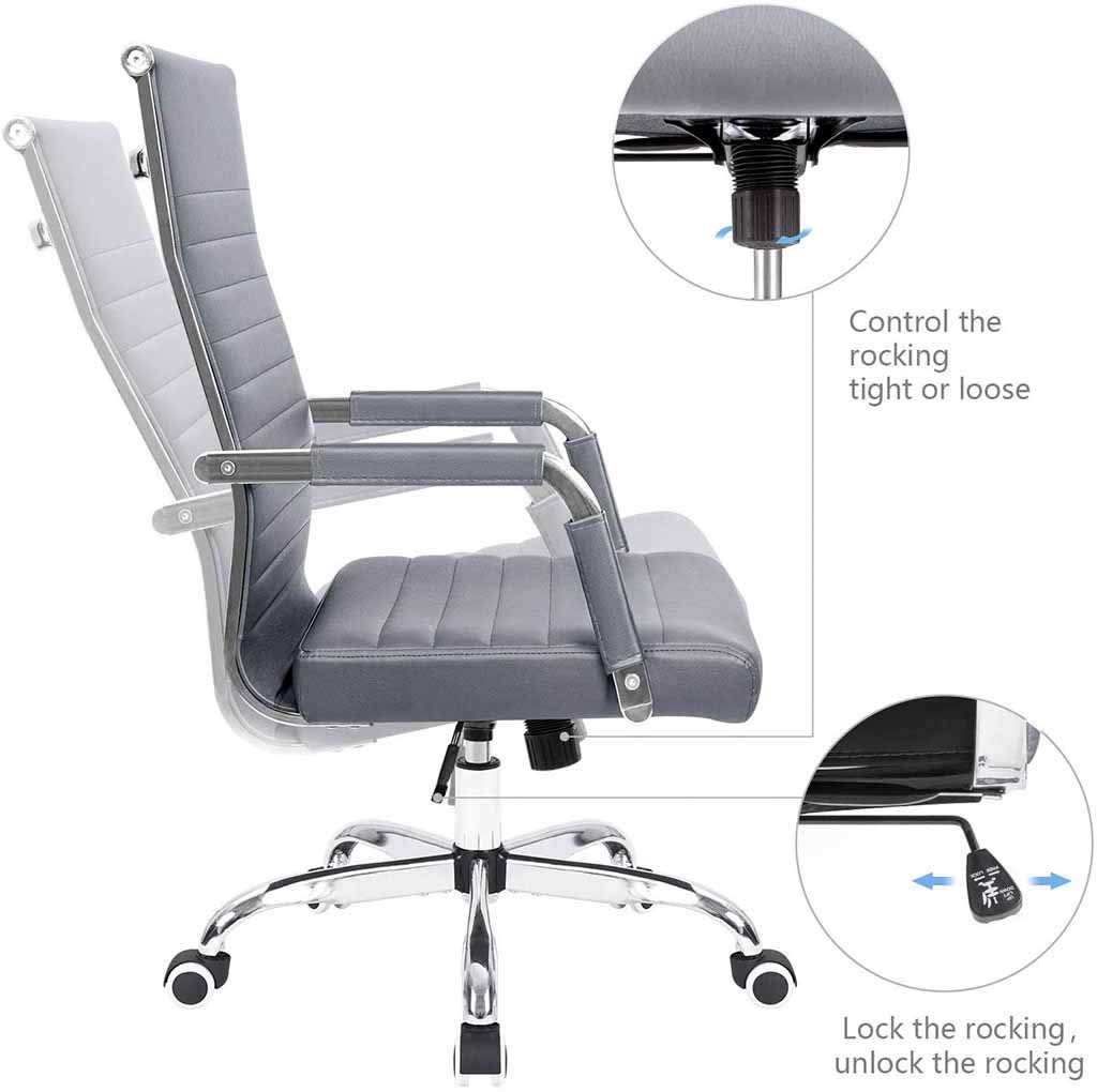 Mid Back Desk Chairs Ribbed Office Chair Adjustable Conference Swivel ...