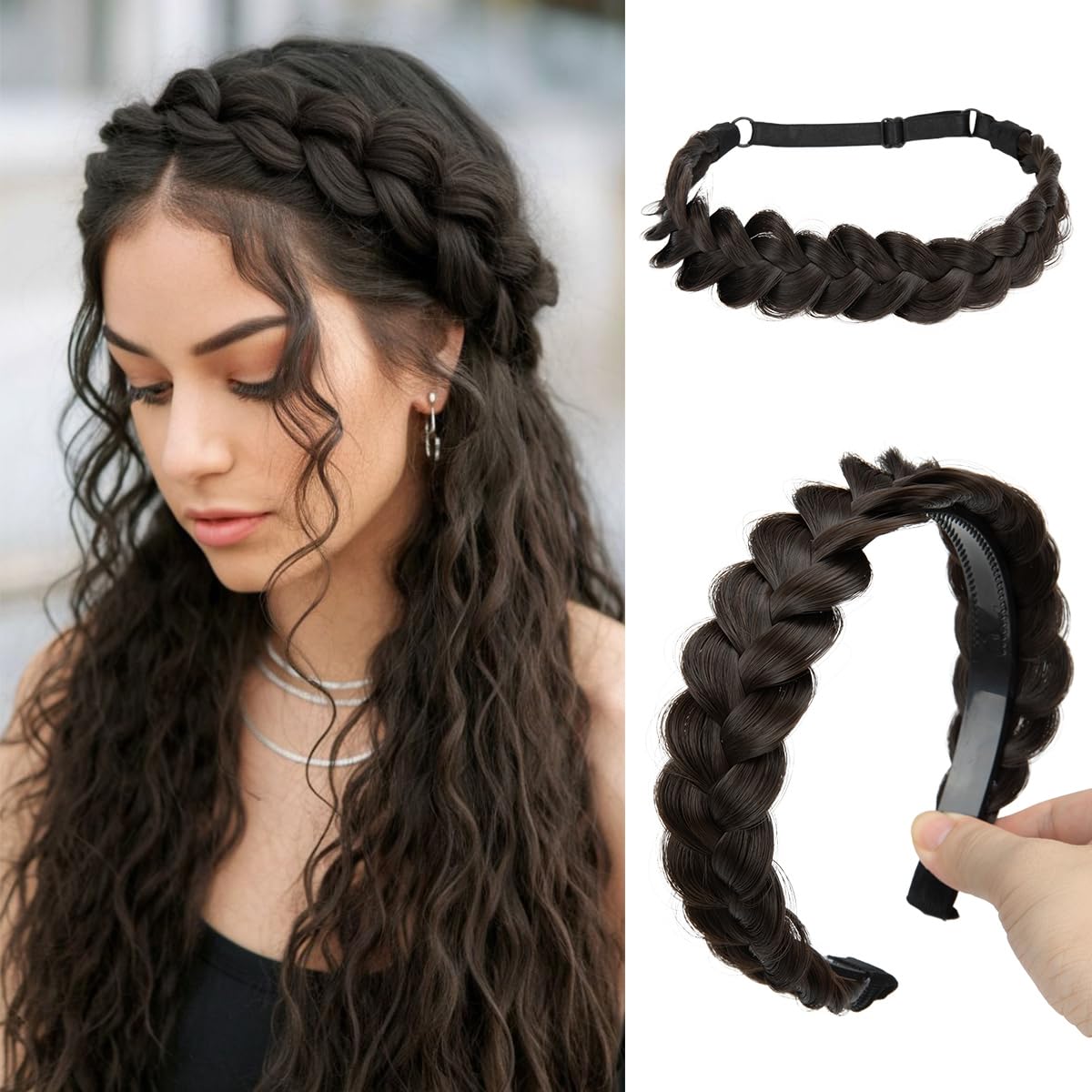 CJL HAIR 2PCs Braided Headbands Hair Piece for Women Synthetic Hair ...