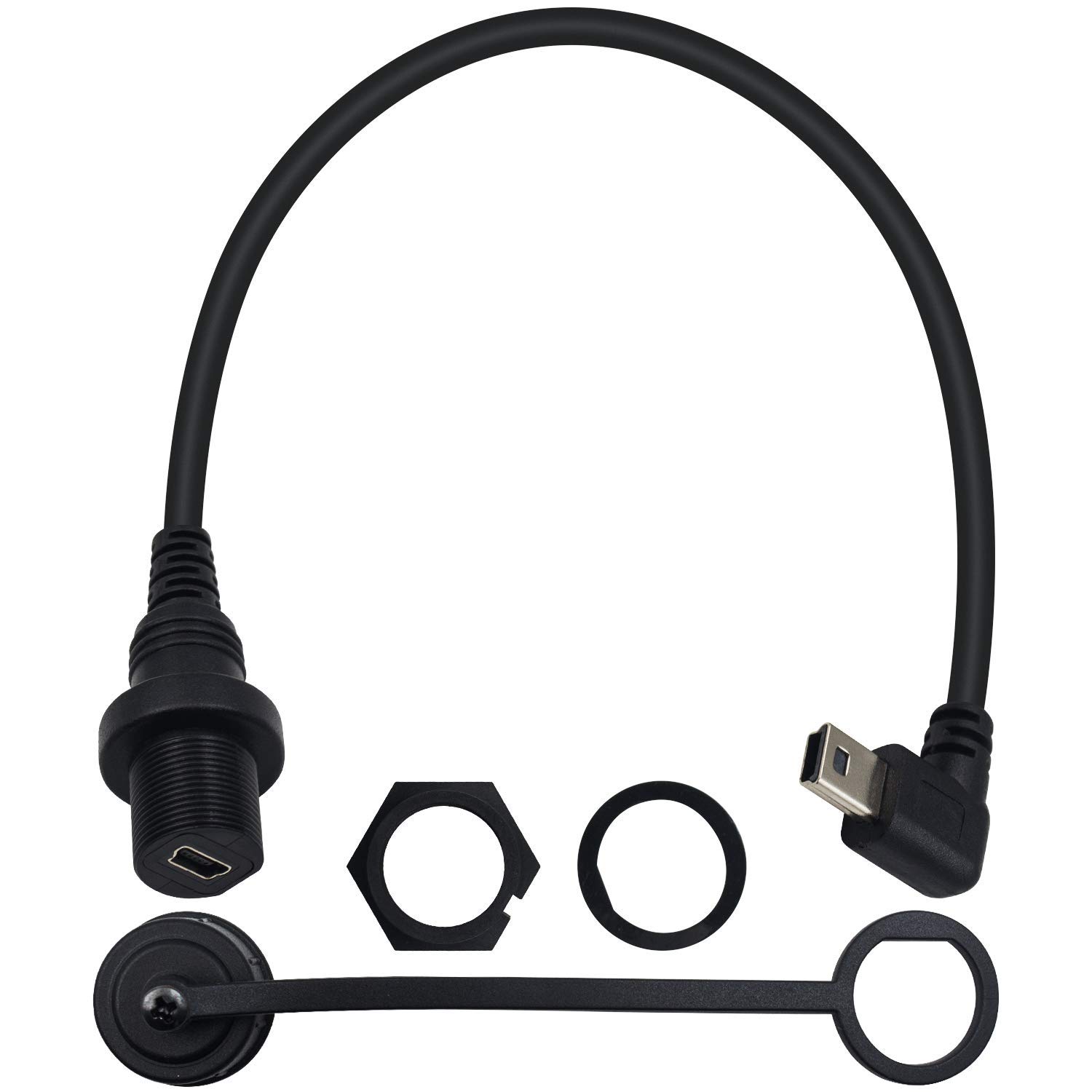 Duttek Mini USB Panel Mount Cable, Right Angled Mini USB Mount ...