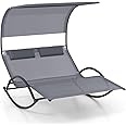 HAPPYGRILL Outdoor Chaise Lounge Rocker, 2-Person Rocking Daybed Sun ...