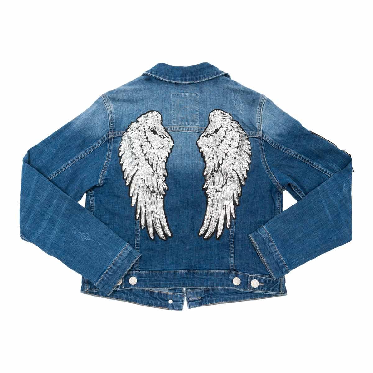 Hard Rock Women's Guitar Company Sequin Wing Denim Jacket Blue, Medium ...