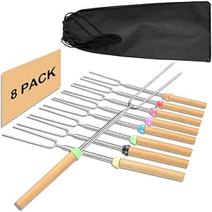Amazon.com : 8 Marshmallow Roasting Sticks, 32 Inch Telescoping Hot Dog Forks&Smores Stainless ...