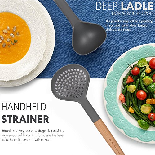 Kitchen Utensil Set | 7 Piece Wooden Handle Cooking Utensils | Nonstick ...