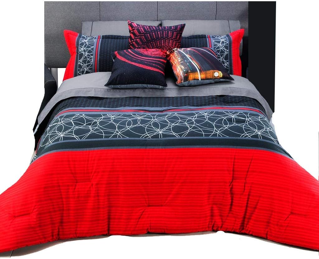 Amazon.com: Intima Hogar Red and Gray Comforter Set with Shams and ...