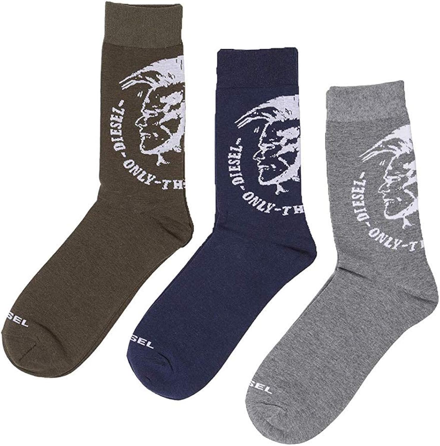 Diesel Men's SKM-RAY-THREEPACK Calf Socks, Multicolour (Green/Grey/Blue ...