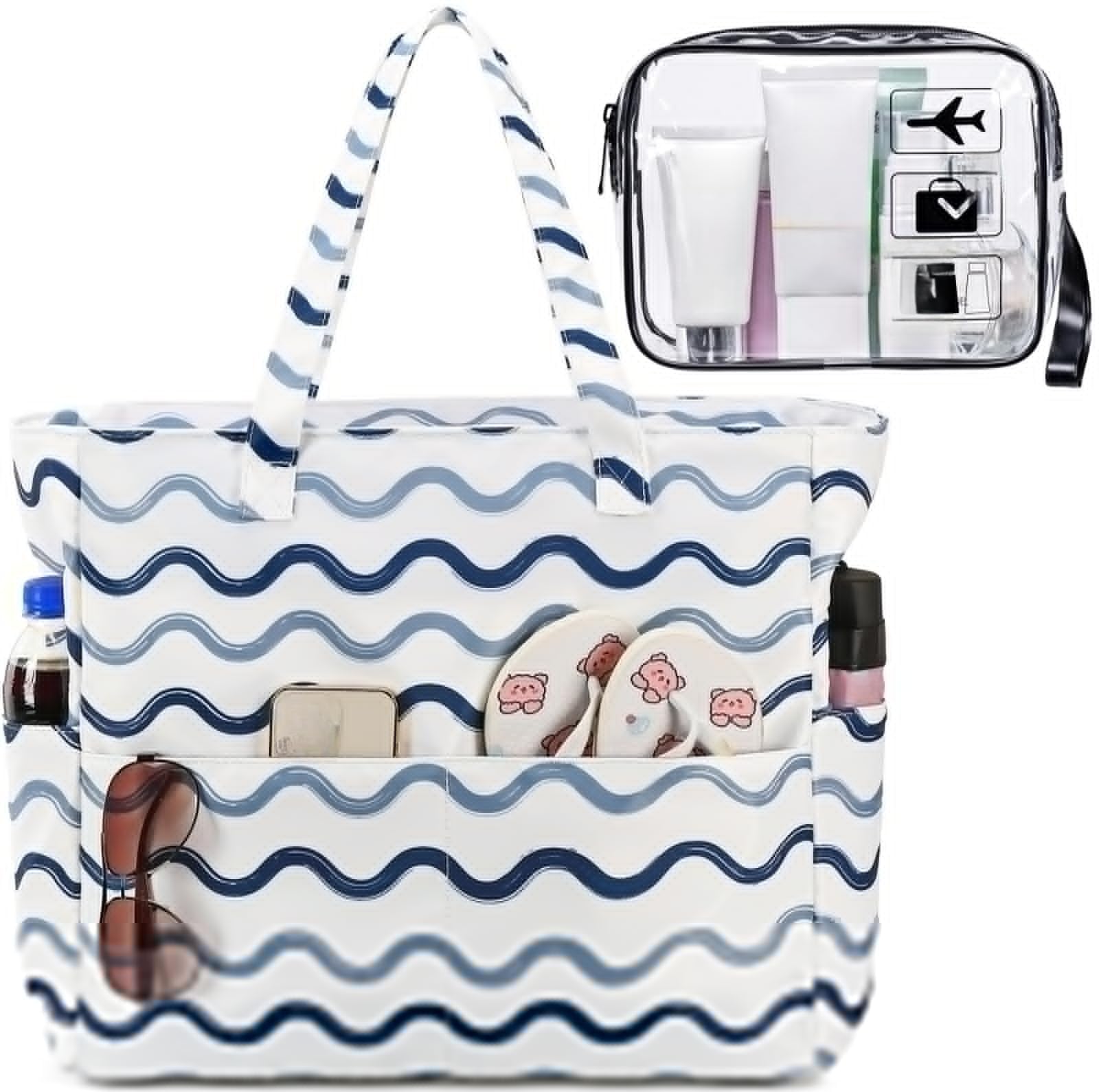 CAMTOP Waterproof Beach Tote Bag for Women Girls with Zipper Foldable ...