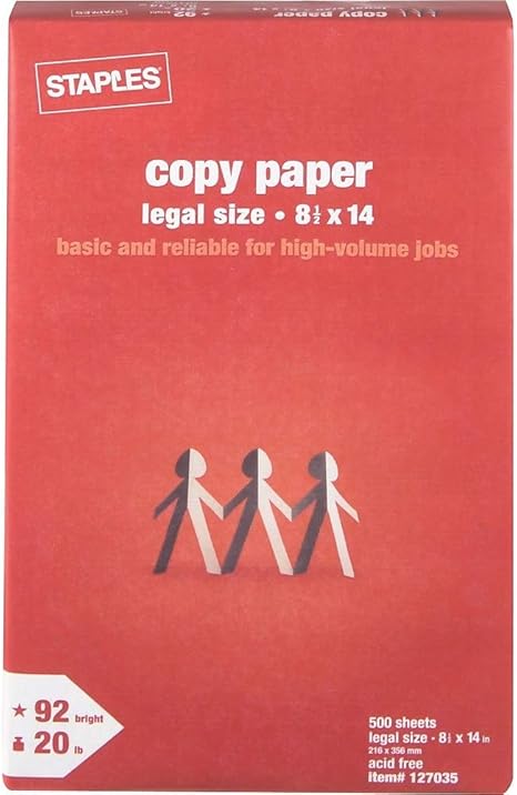 Staples Copy Paper, 8 1/2" x 14", Ream: Amazon.ca: Office Products