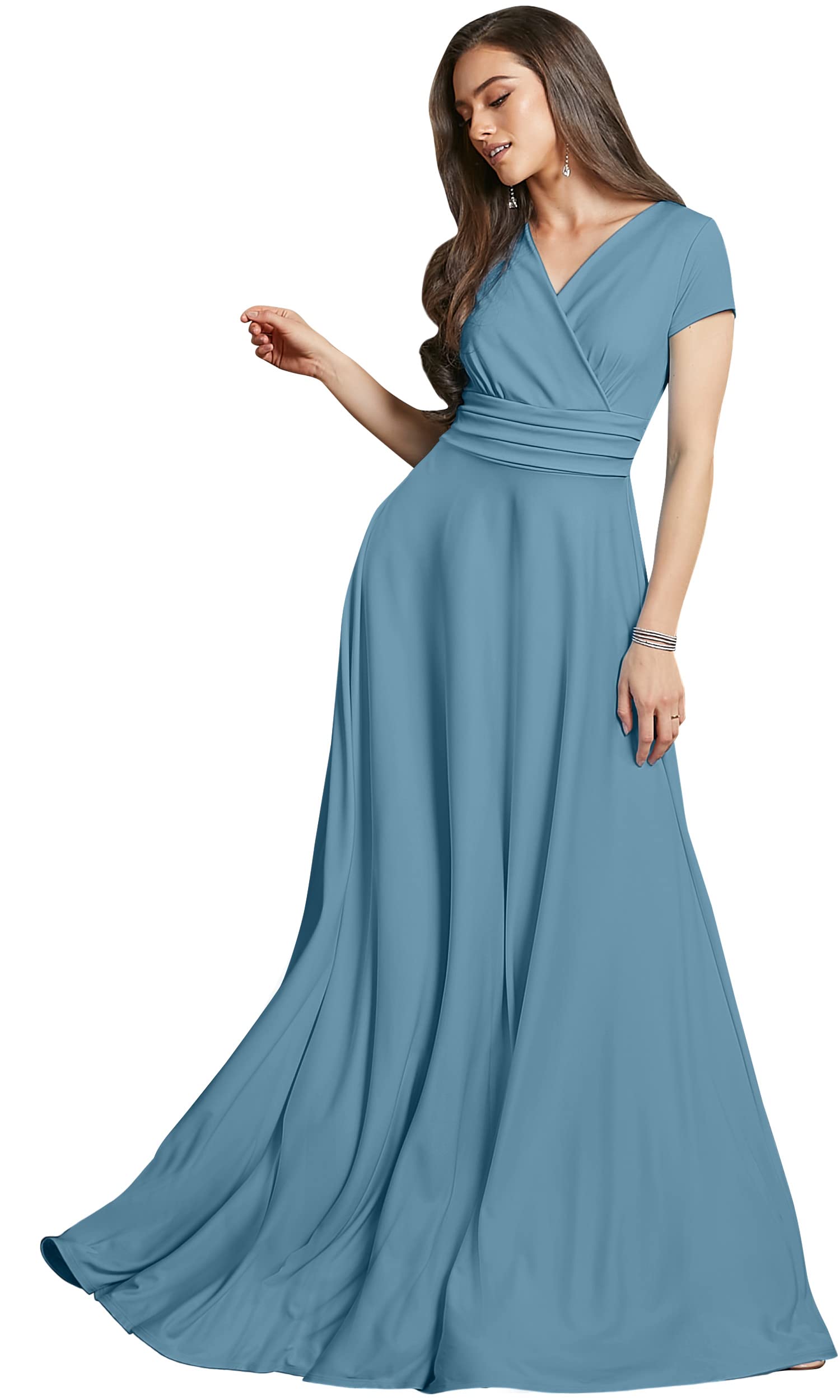 KOH KOH Plus Size Women’s Long Cap Short Sleeve Flowy Cocktail Semi ...