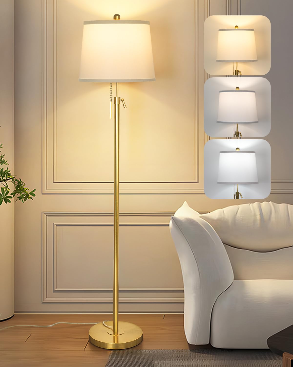 JUNNAI Gold Floor Lamp for Living Room, Tall Standing Lamp 55-65 ...
