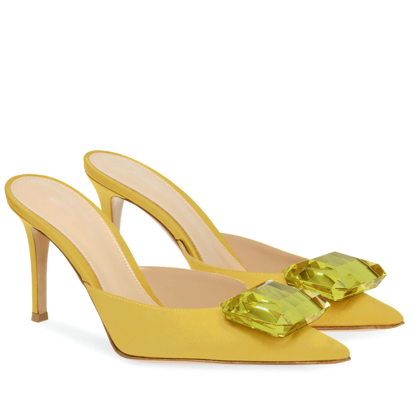 CarolieRossi Woman Heeled Mules Rhinestone Pointy Closed Toe Sandals ...