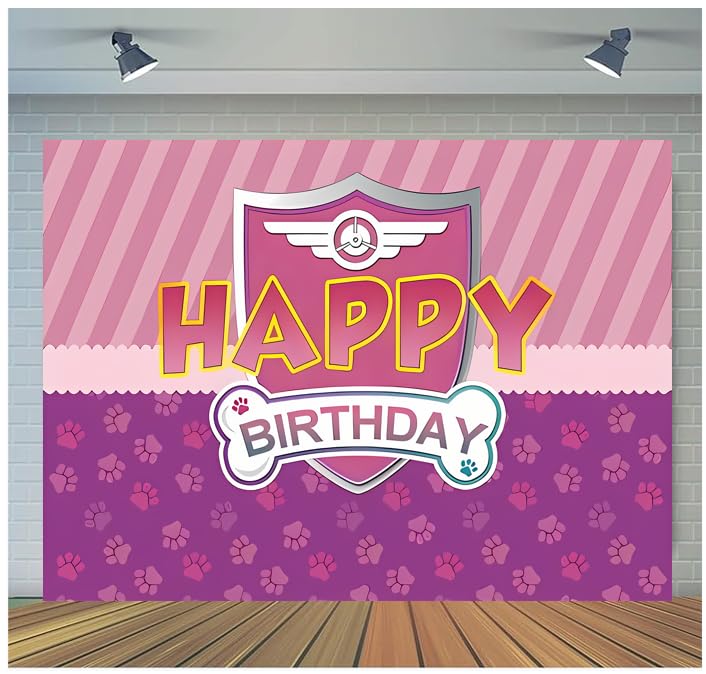 Pink Dog Birthday Backdrop Paw Print Happy Birthday Banner Decorations ...