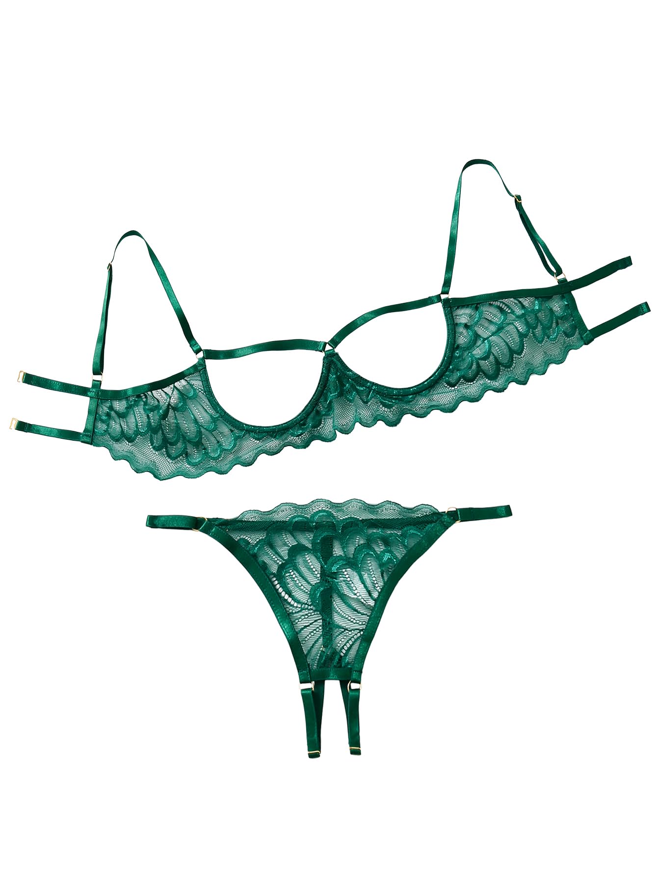 Lilosy Women's Sexy Underwire Floral Lace Sheer Lingerie Set See ...
