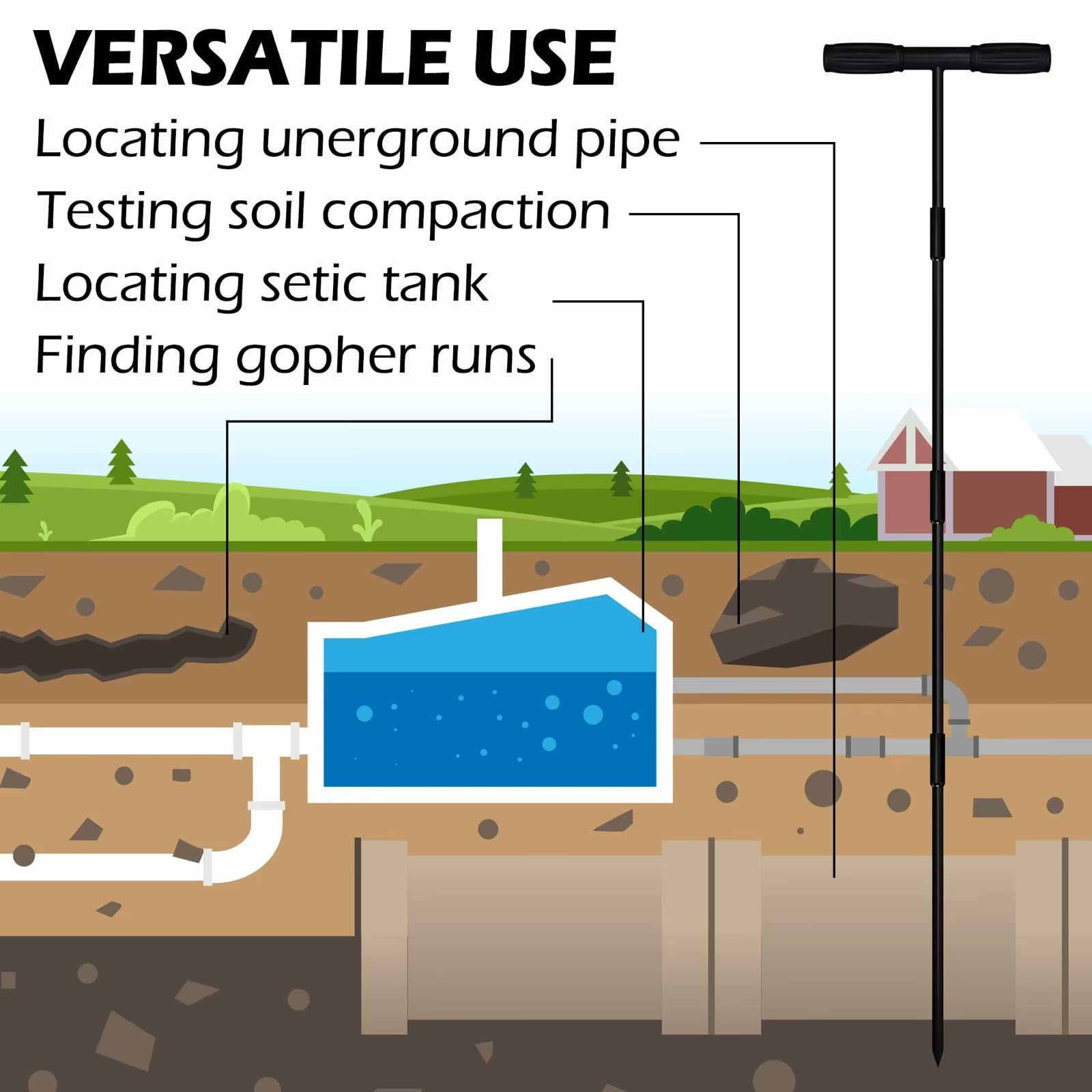 Mua Sfcddtlg 64 Inch Metal Ground Soil Probe Rod - Adjustable Soil ...