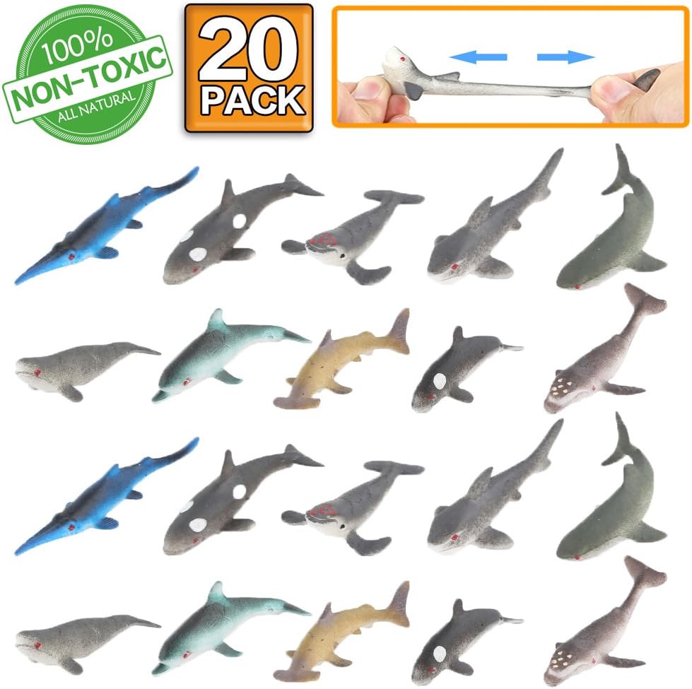 Shark Toy Figure, 20 Pack Rubber Bath Toy Set, Food Grade Material TPR ...